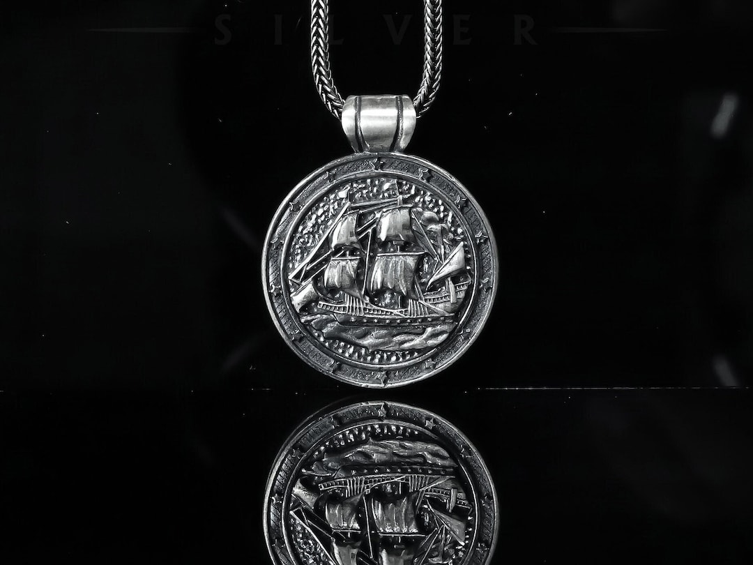 Handmade Ship Necklace, Silver Charm Nautical Necklace, Mens Necklace ...