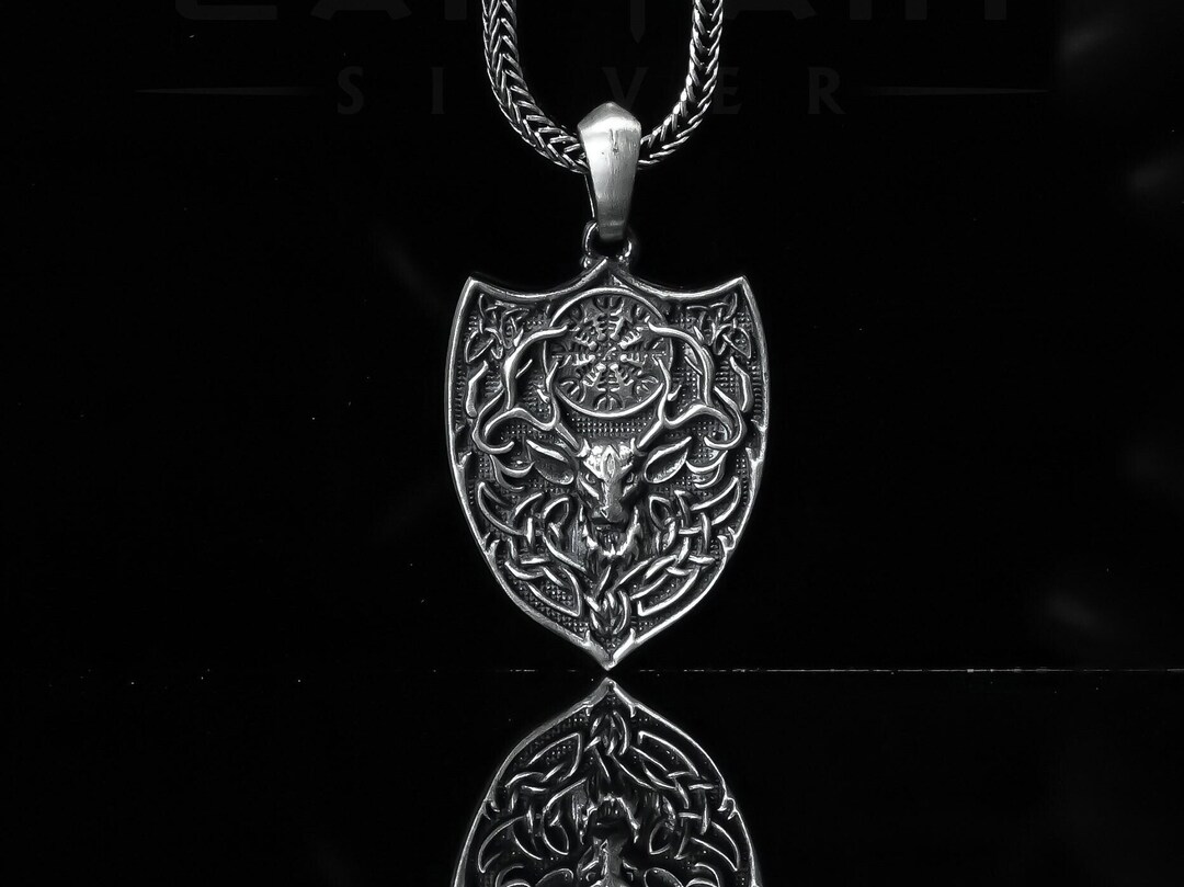 Silver Red Deer Necklace, Engraved Shield With Wild Deer Pendant, Fiadh ...