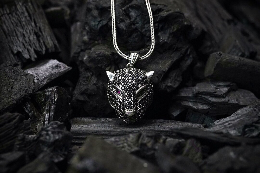Silver Panther Pendant Red Eye Panther Necklace Animal - Etsy