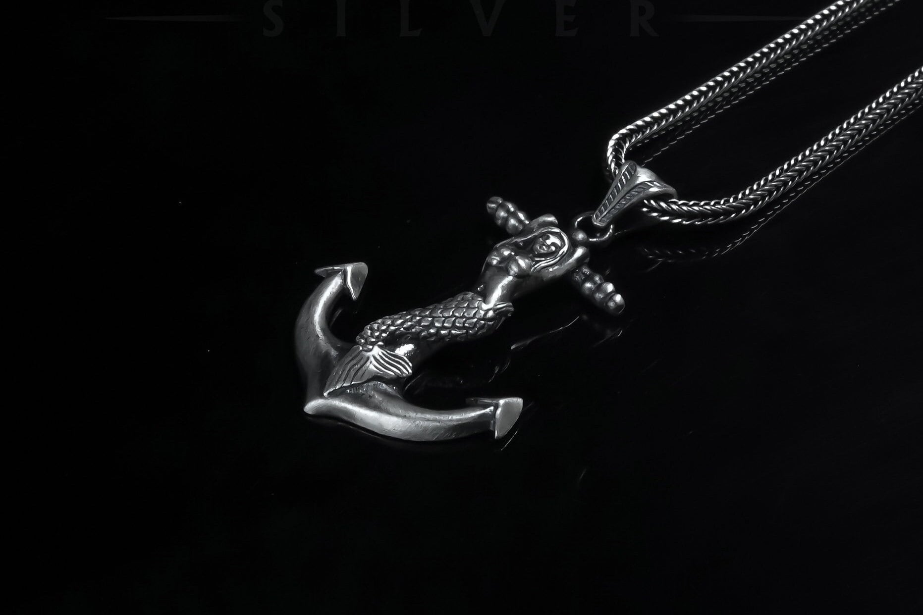 Silver Anchor and Mermaid Pendant, Nautical Anchor Necklace, Maritime ...