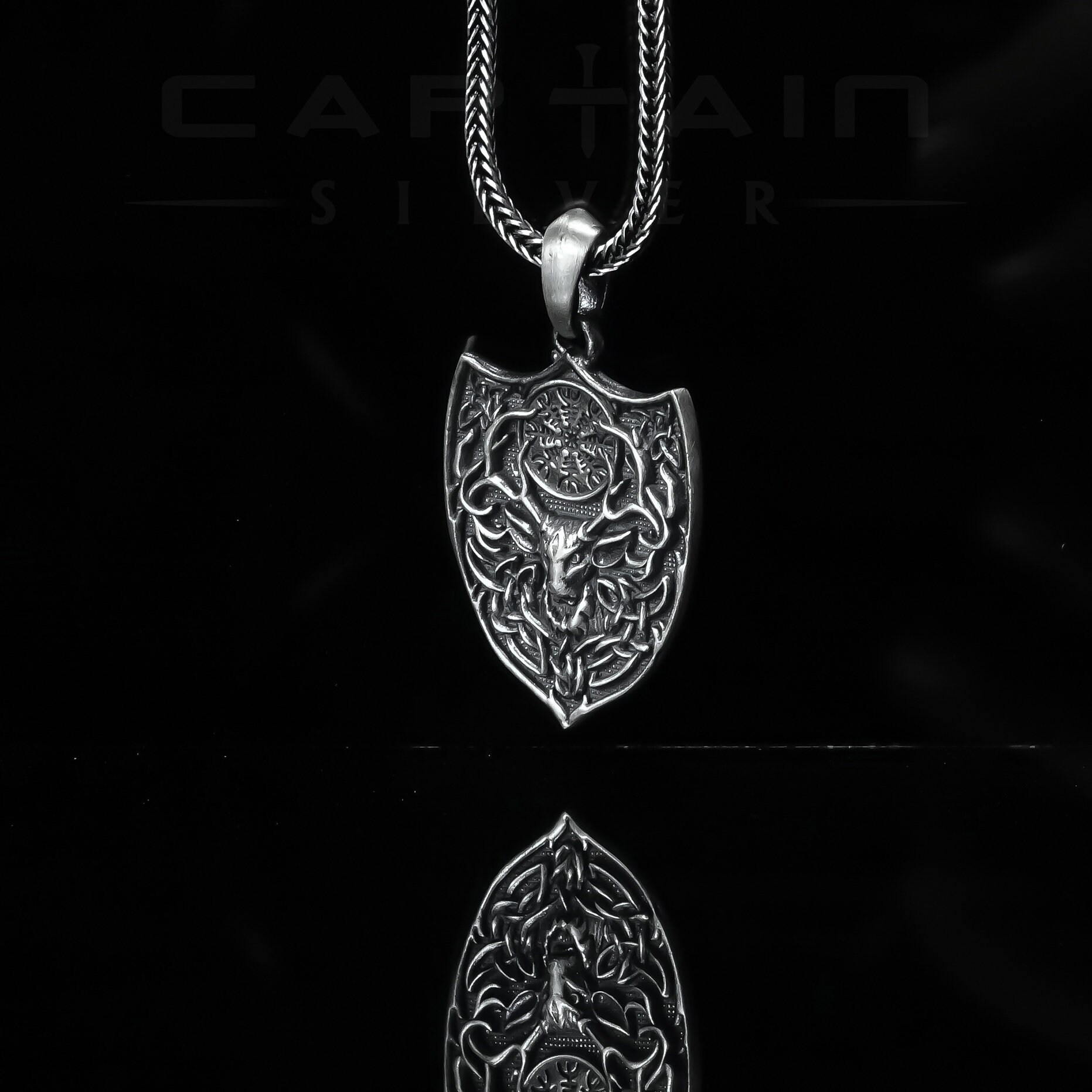 Silver Red Deer Necklace, Engraved Shield With Wild Deer Pendant, Fiadh ...