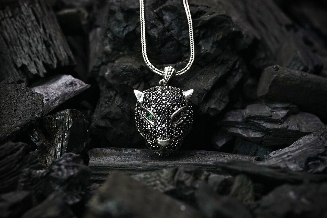 Silver Panther Pendant, Green Eye Panther Necklace, Animal Necklace ...
