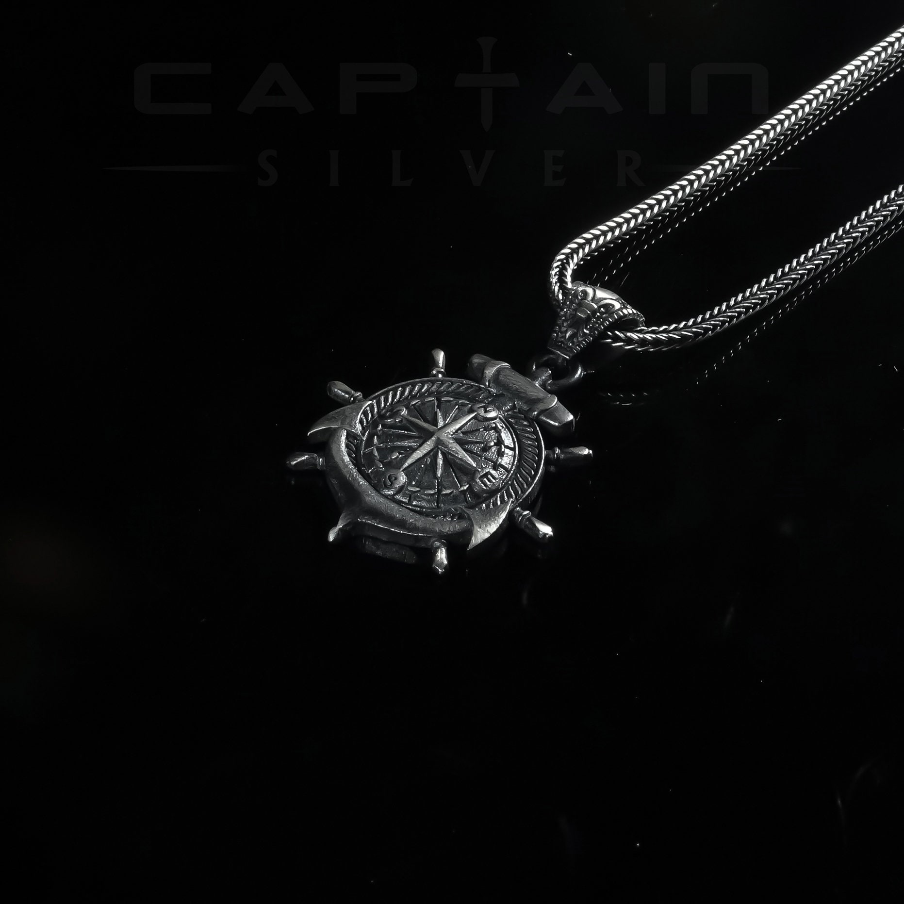 Silver Compass and Anchor Rudder Necklace, Maritime Jewelry, Adventurer ...