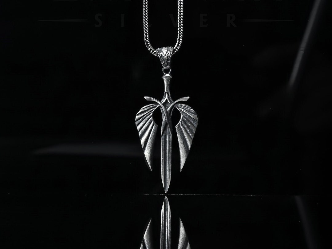Silver Winged Sword Necklace, Angel Wing Protection Necklace, Handmade ...