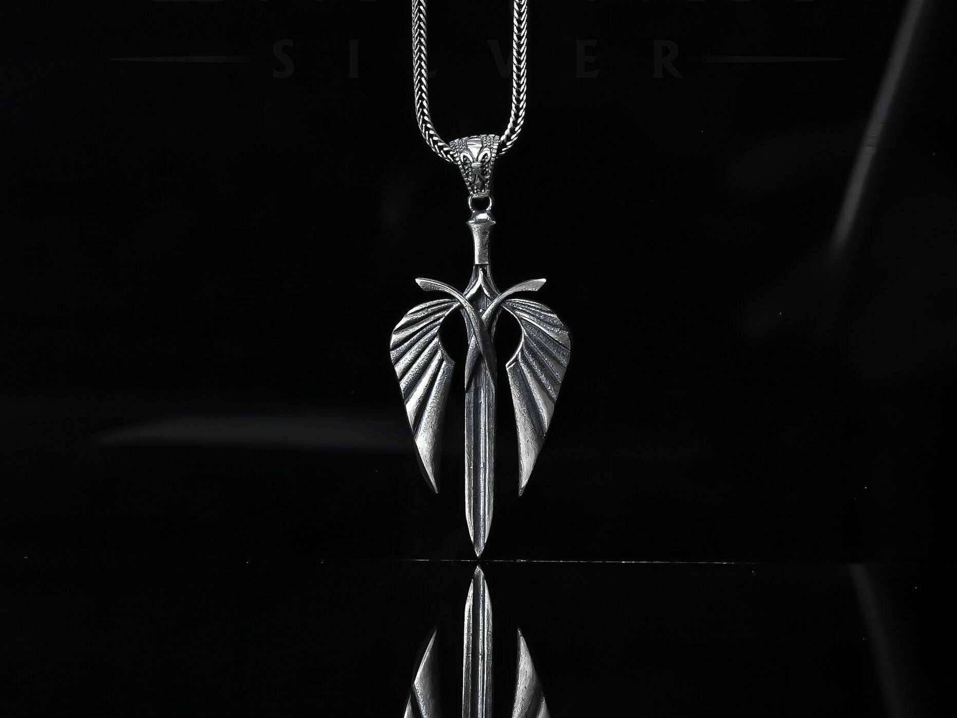 Silver Winged Sword Necklace, Angel Wing Protection Necklace Silver Winged Sword Necklace, Angel Wing Protection Necklace