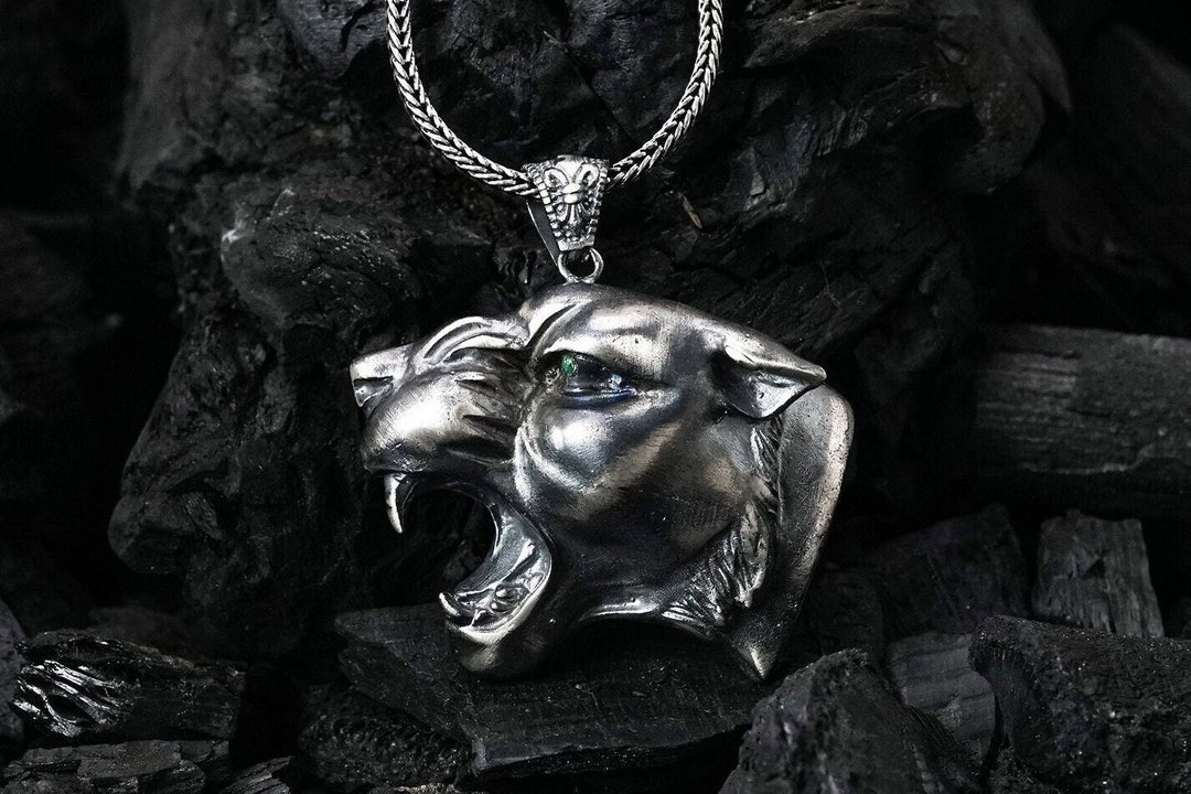 Tiger Head Design Necklace, 925k Silver Angry Tiger Pendant, Animal ...