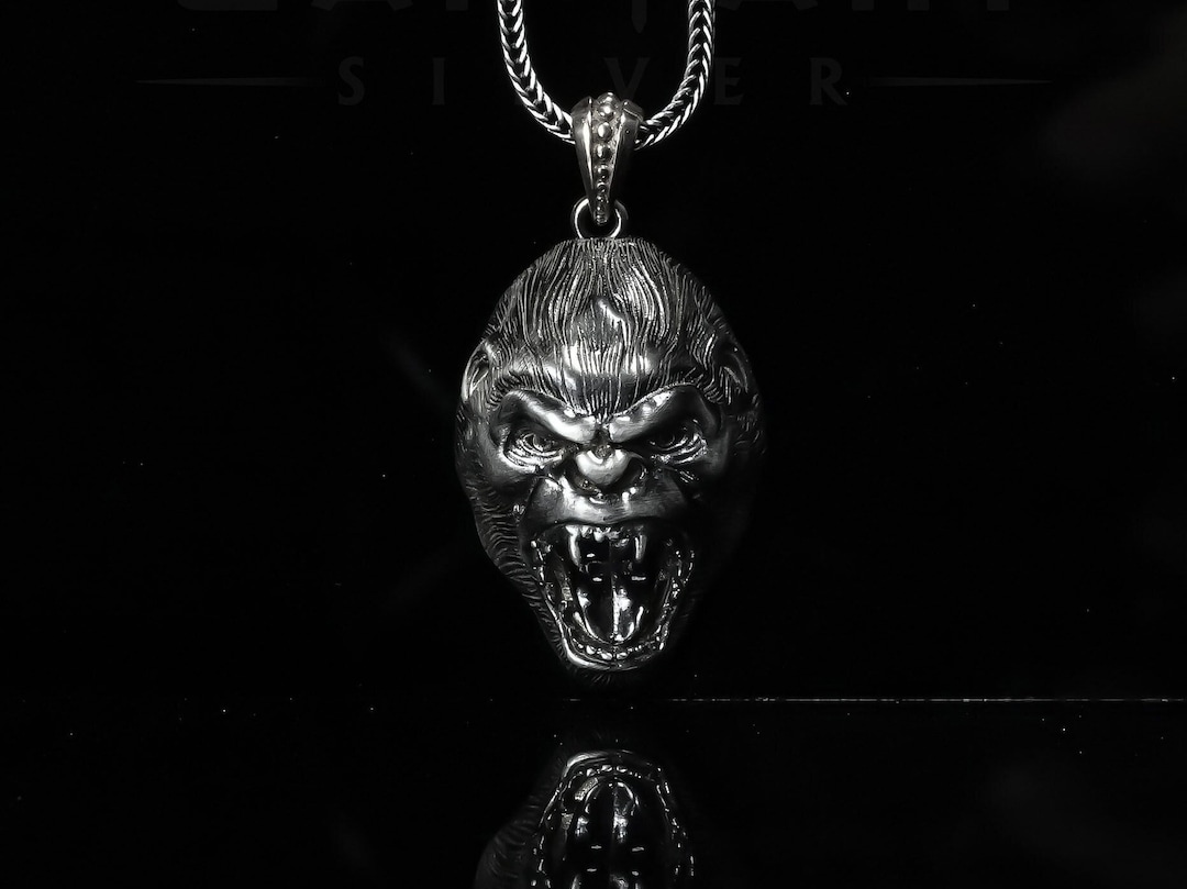 Silver Gorilla Necklace, Handmade Angry Gorilla Men Pendant, Husband ...