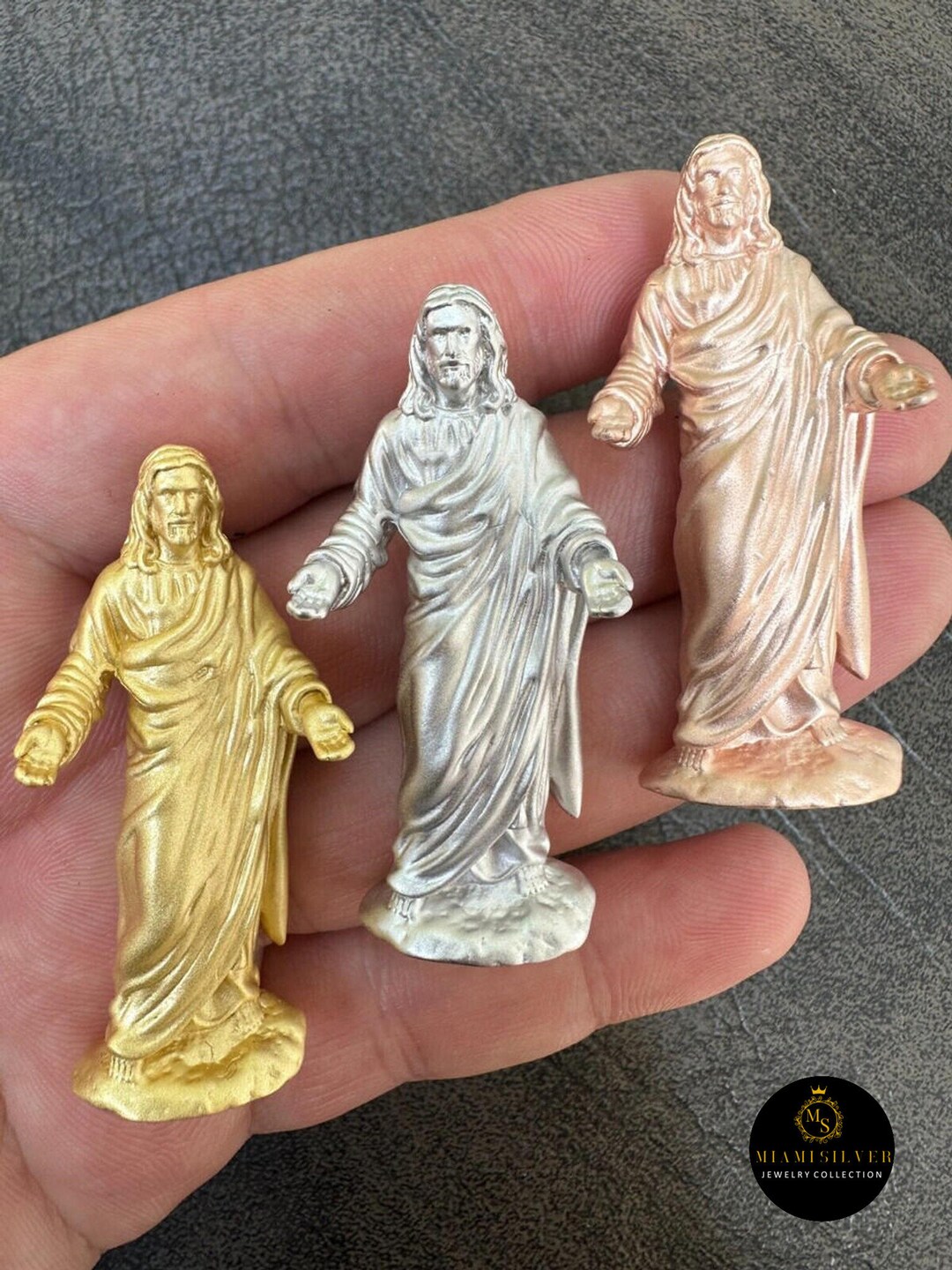 Solid 3d Detail Jesus Piece Vermeil 925 Silver 14k Yellow Rose - Etsy