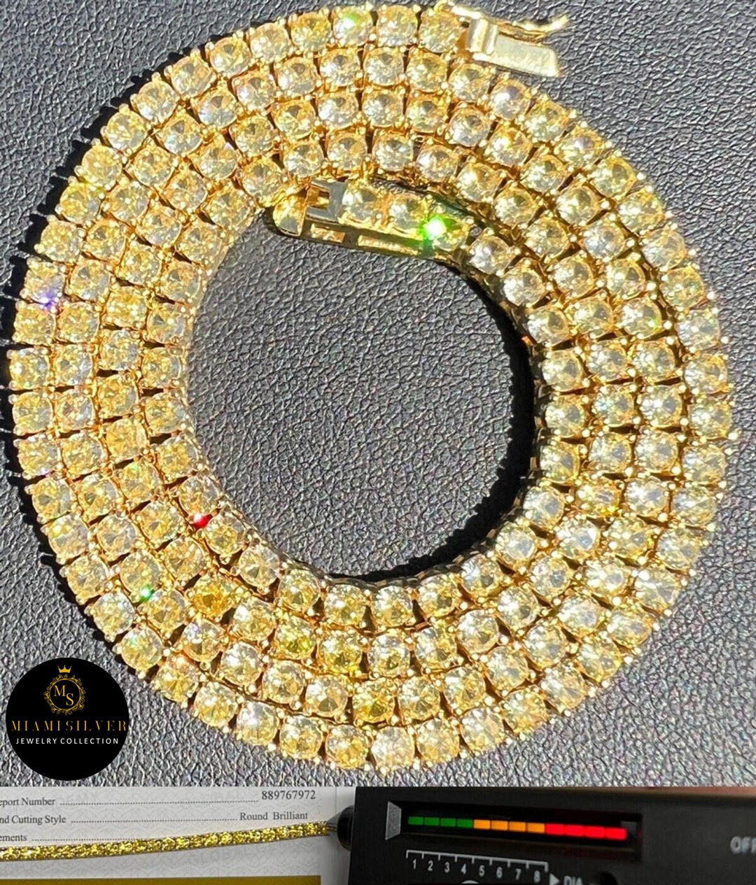 Moissanite Stone Canary Tennis Chain 14k Gold 3mm Yellow Over 925 ...