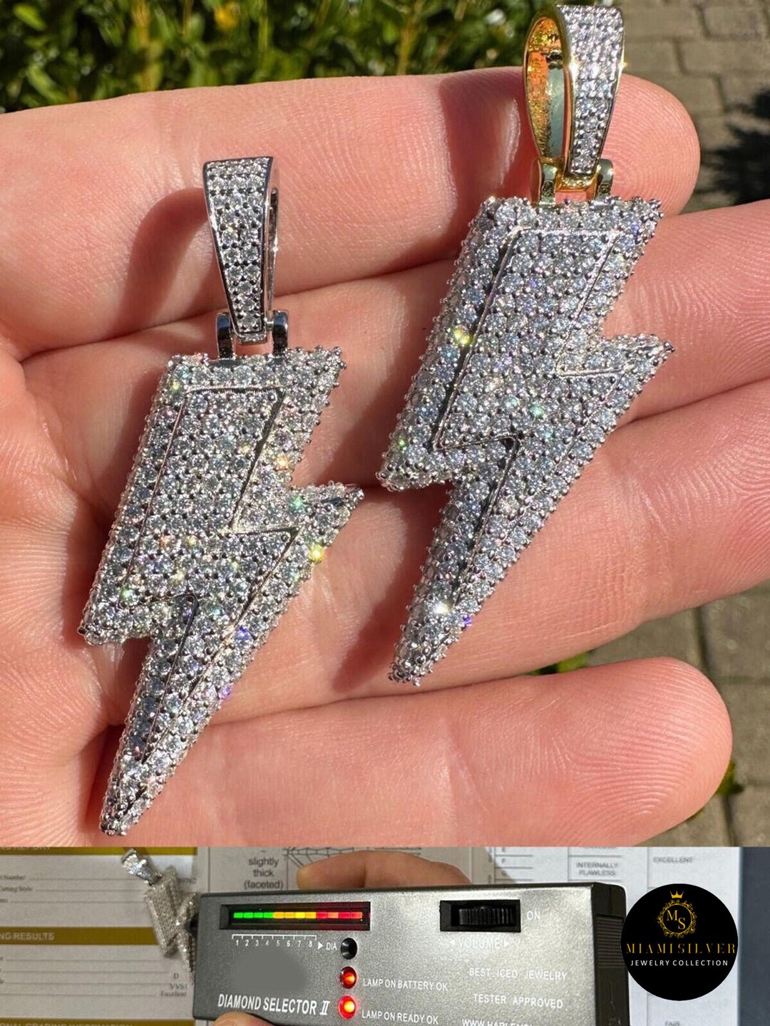 Moissanite Vvs D Iced Hip Hop Real Silver / Gold 3d Lightning - Etsy