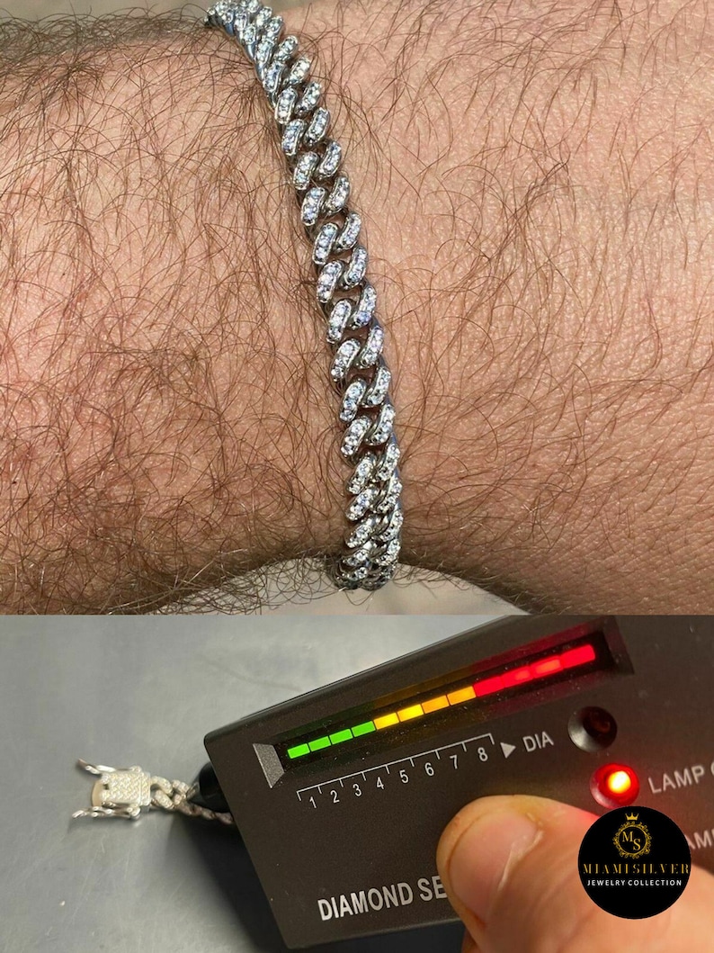 6mm White Gold Moissanite Miami Cuban Link Bracelet, Diamond Cuban ...