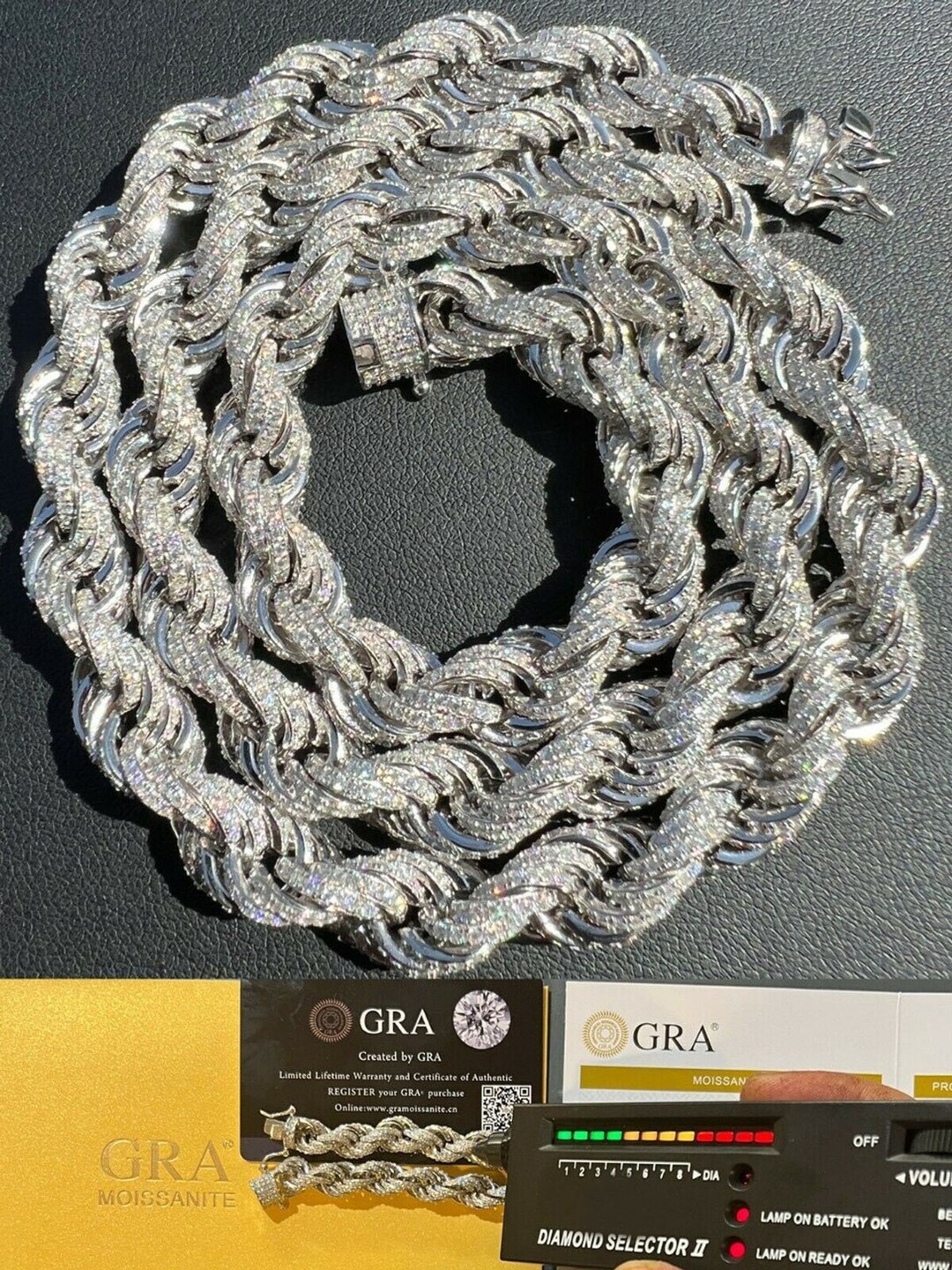 9mm White Gold Iced Out Rope Chain Necklace ,thick Rope Chain Necklace ...