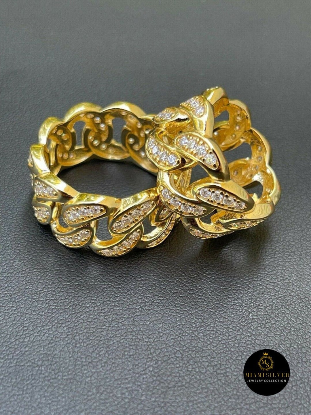 Men's Miami Cuban Ring Real Solid 925 Silver 14k Gold - Etsy