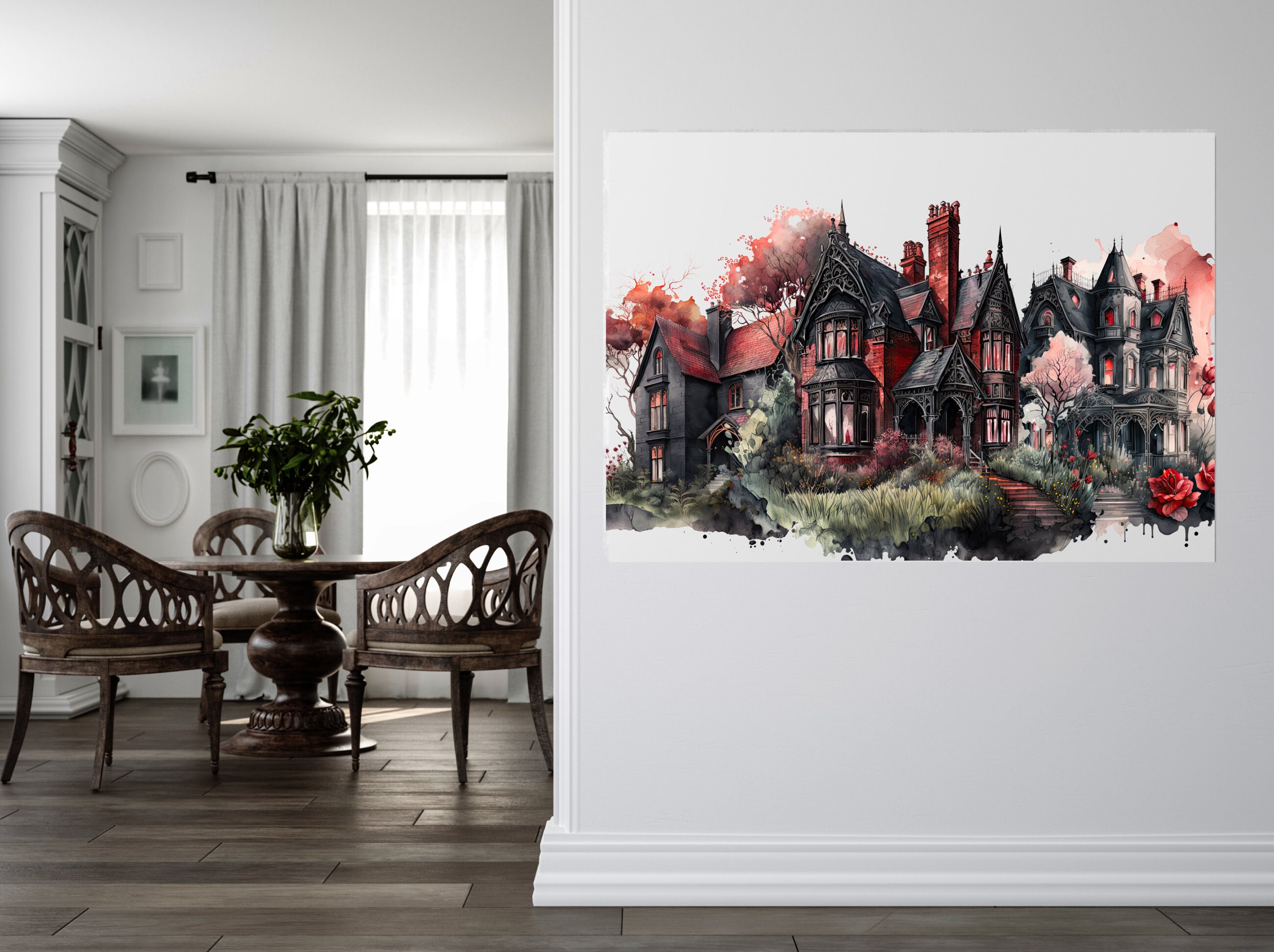 Gothic House Watercolor Gallery Canvas Wrap , House Print, Creepy ...