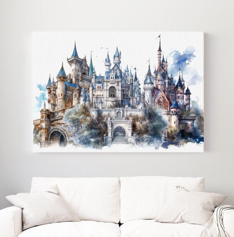 Fairytale Castle Watercolor Canvas Print, Castle Wall Art, Fantasy ...