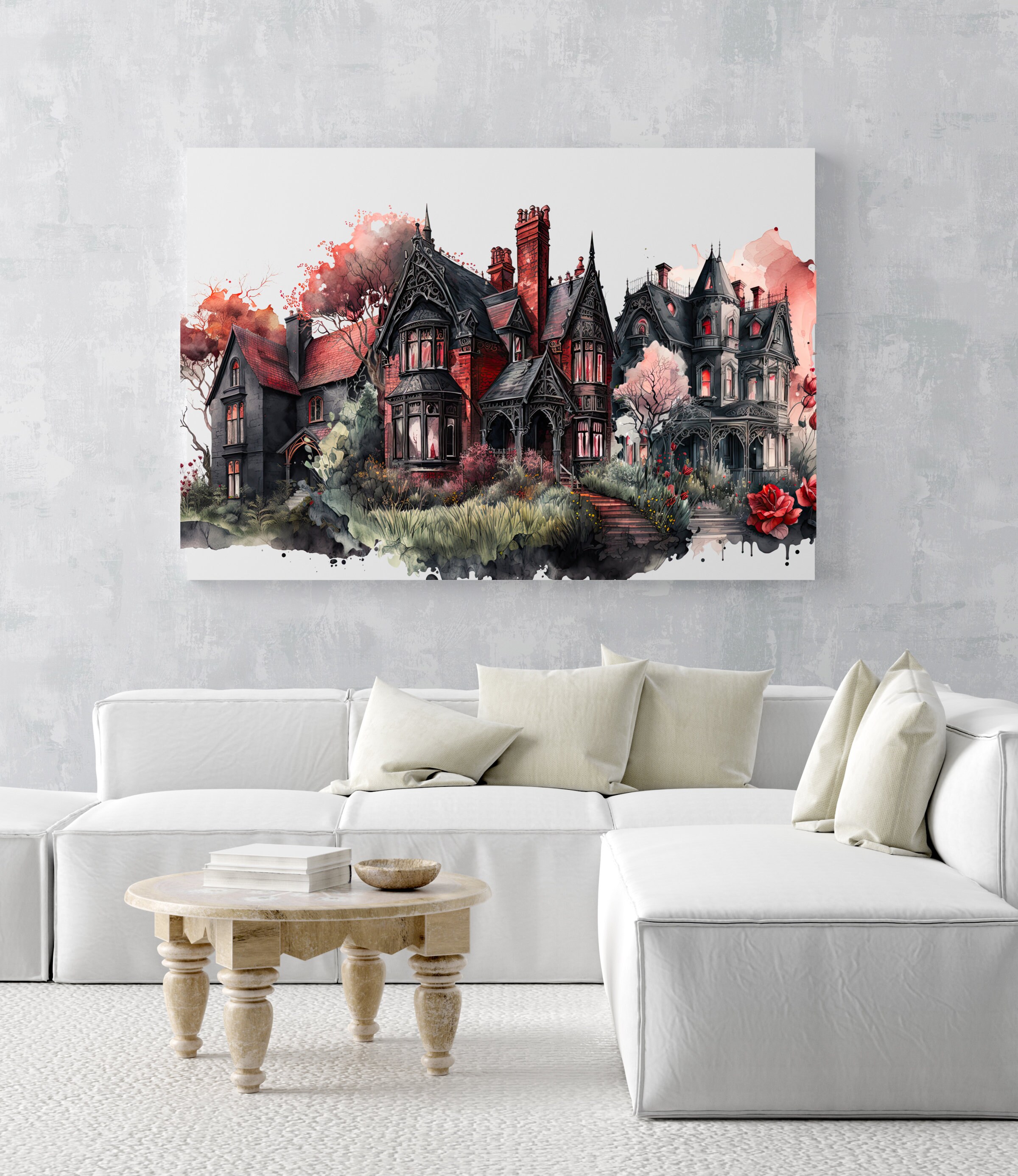 Gothic House Watercolor Gallery Canvas Wrap , House Print, Creepy ...