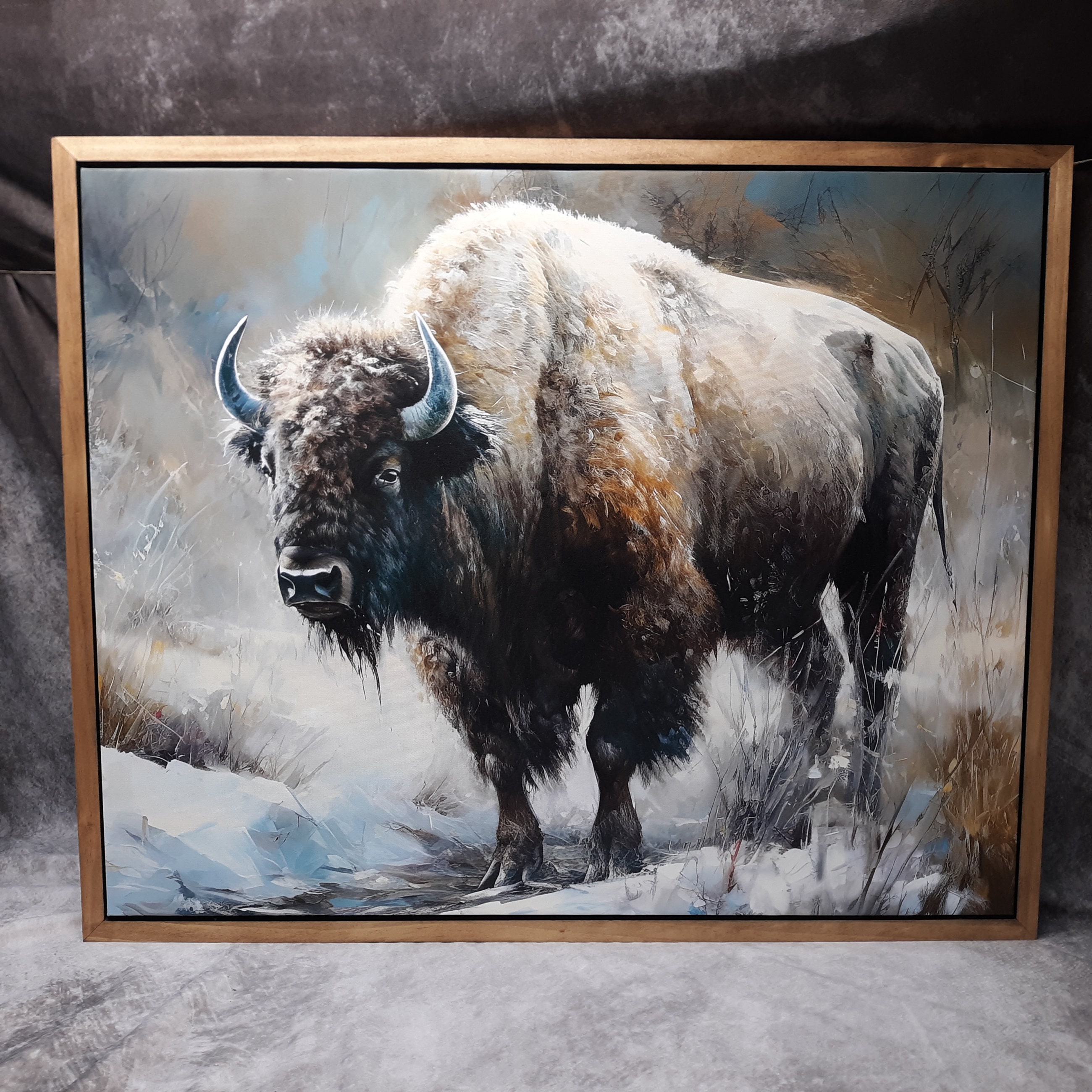 Framed Bison in the Snow Canvas Print, Trendy Home Decor Luxury Canvas ...