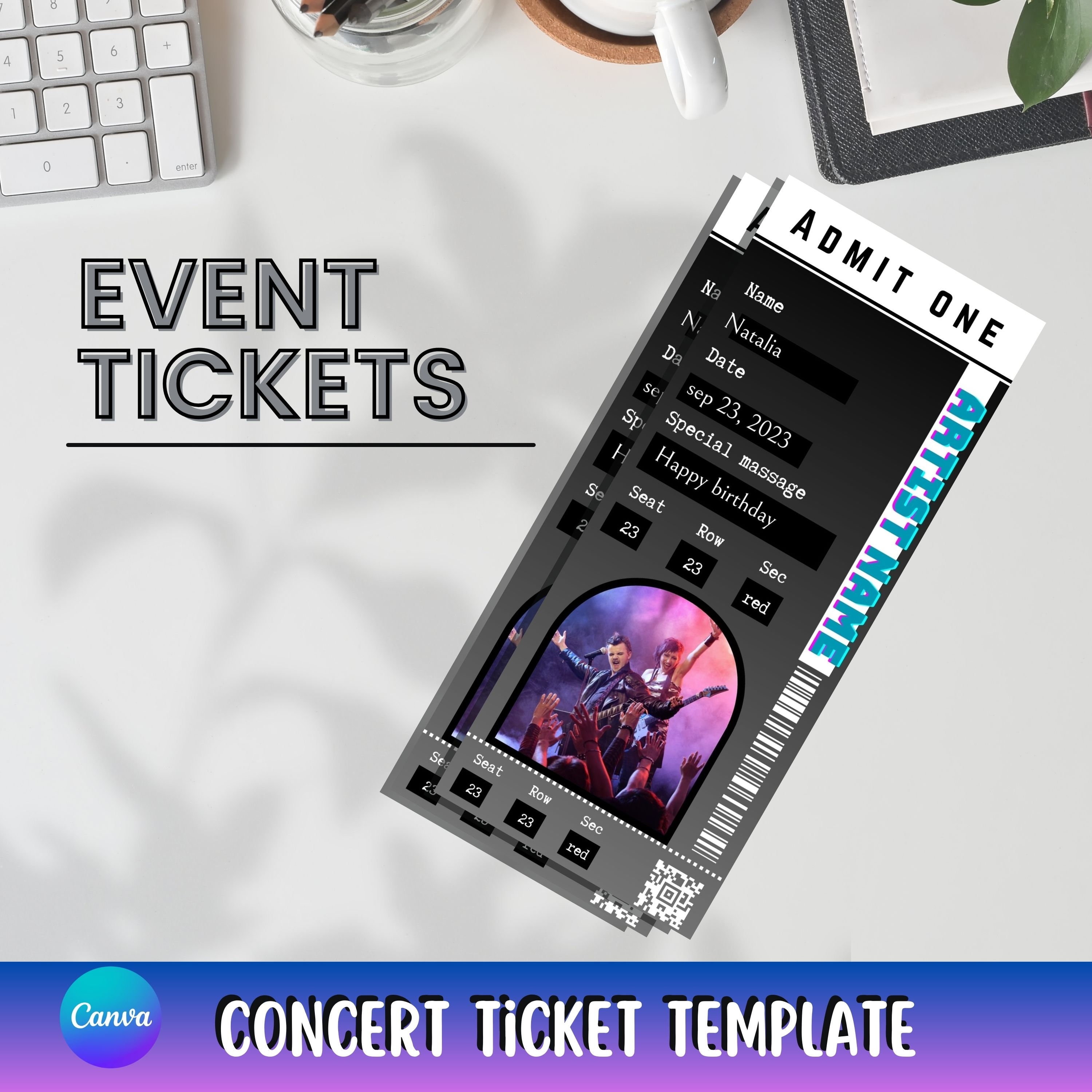 Concert Ticket Gift, Musical Template, Custom Ticket Event, Canva ...