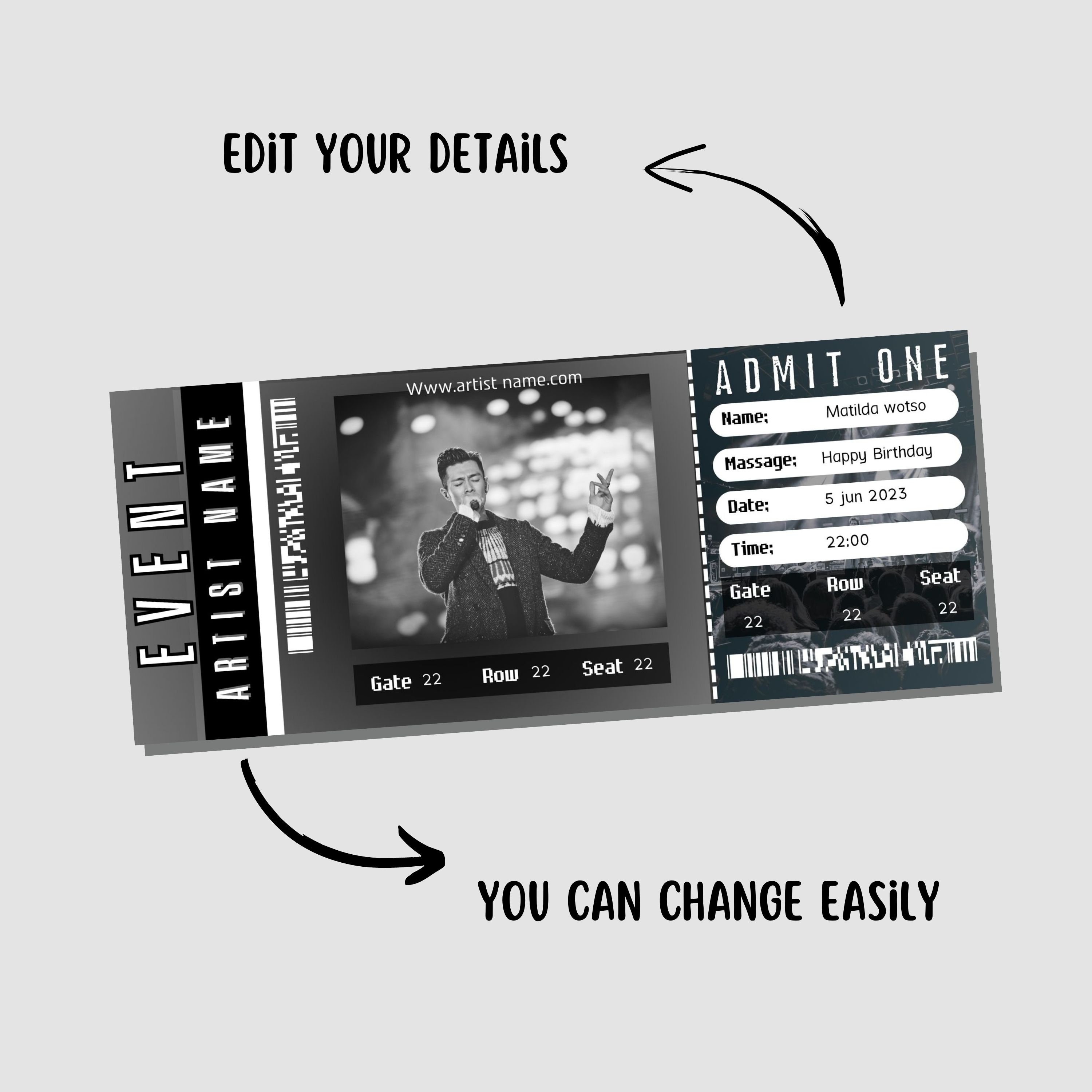 Editable Ticket Even, Custom Ticket, Canva Editable Template, Printable ...