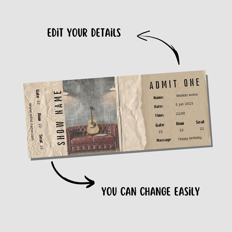 Editable Ticket Even, Custom Ticket, Canva Editable Template, Printable ...