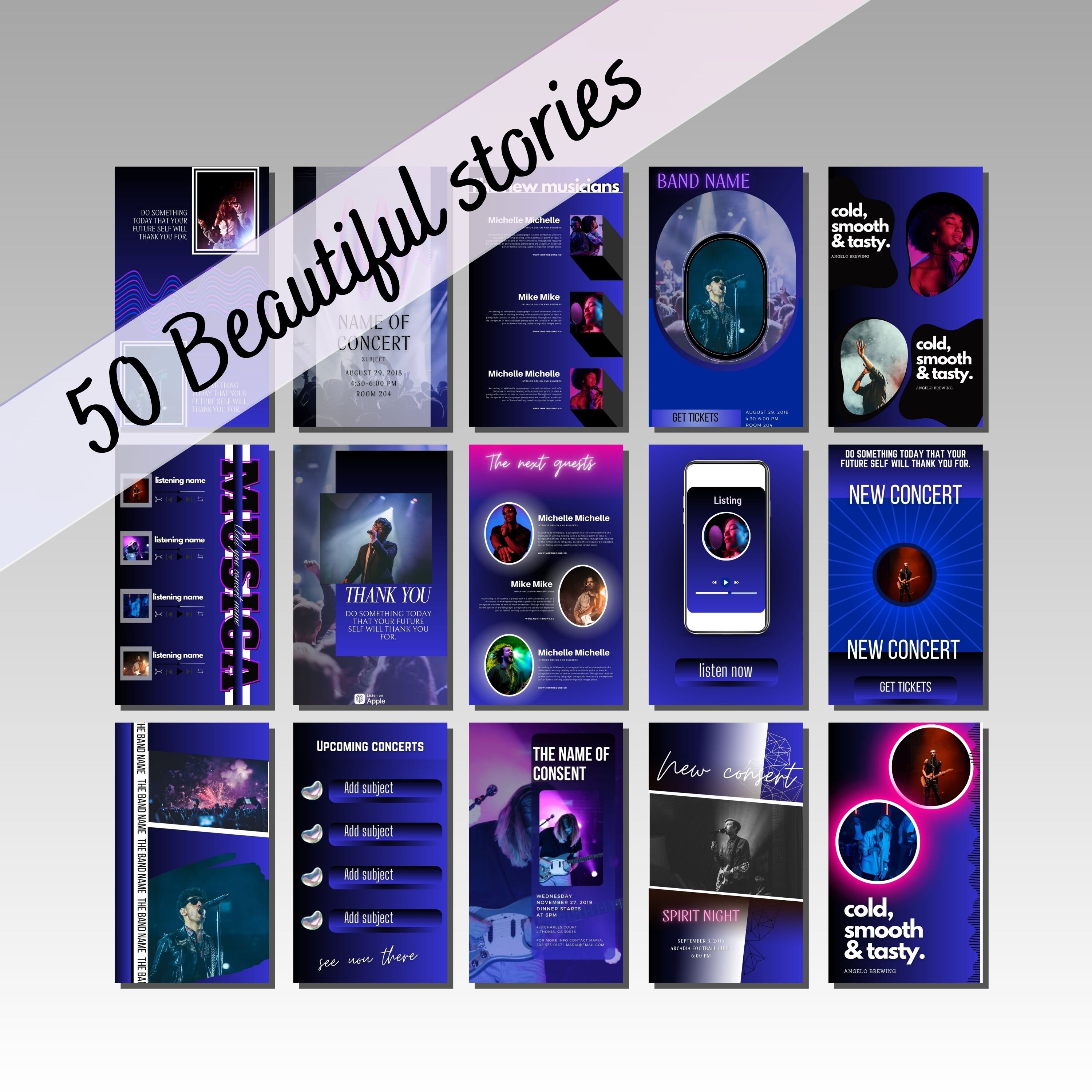 50 Musician Stories, Musician Instagram Social Media, Canva Editable ...