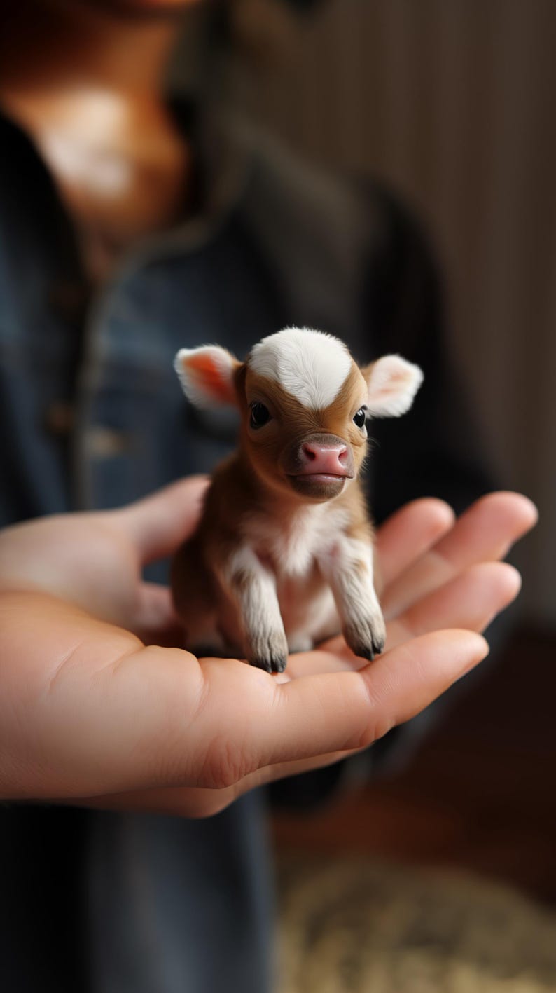 Baby Cow in Palm of Hand Digital Print, Adorable Tiny Calf Nursery Wall ...