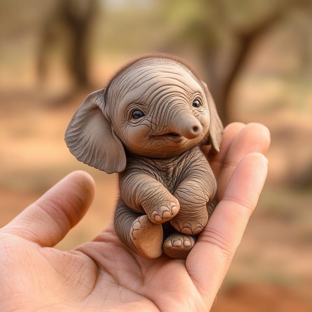 Tiny Baby Elephant in Hand Art Digital Print, Adorable Mini Elephant ...