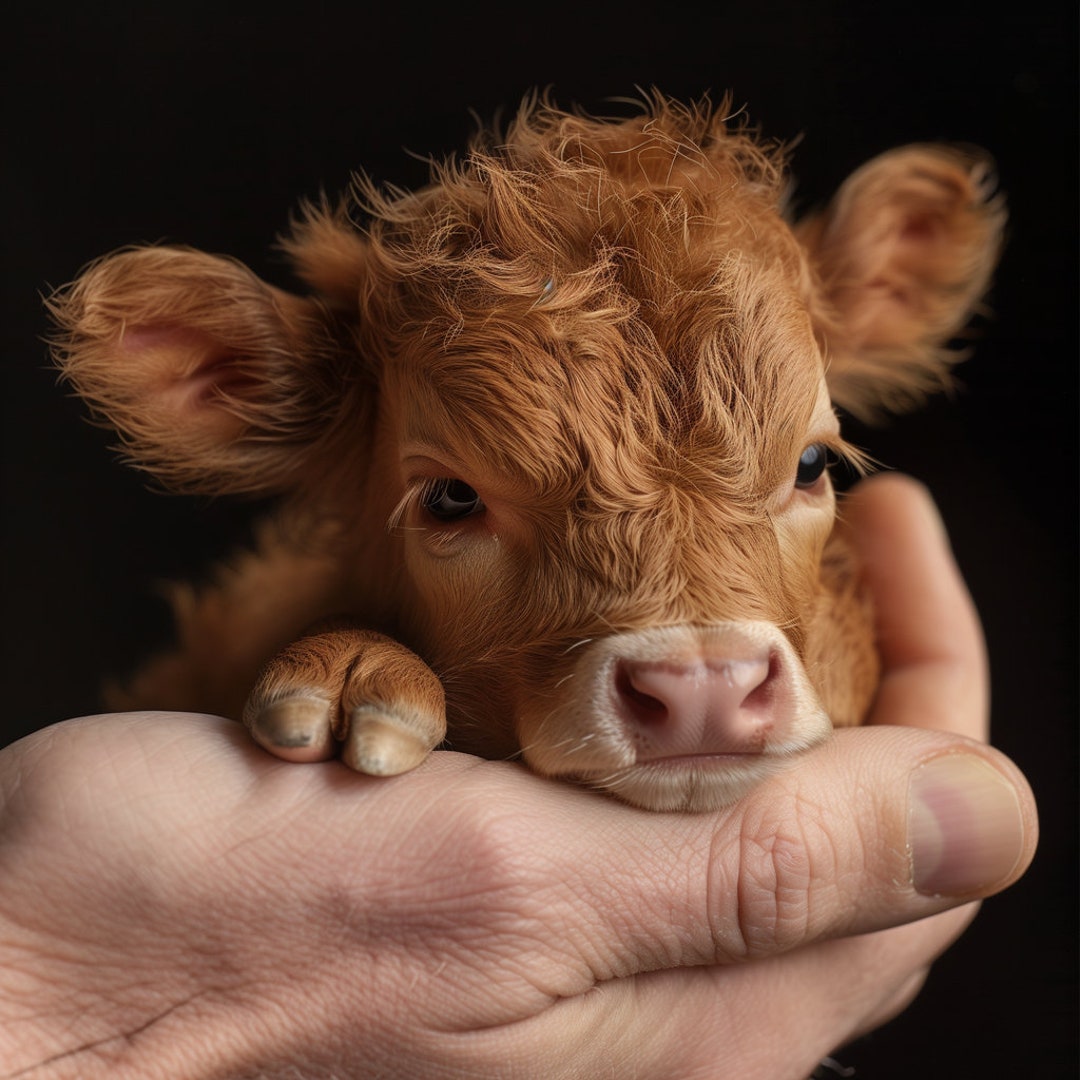 Baby Highland Cow in Hand Print, Adorable Calf Nursery Wall Art ...