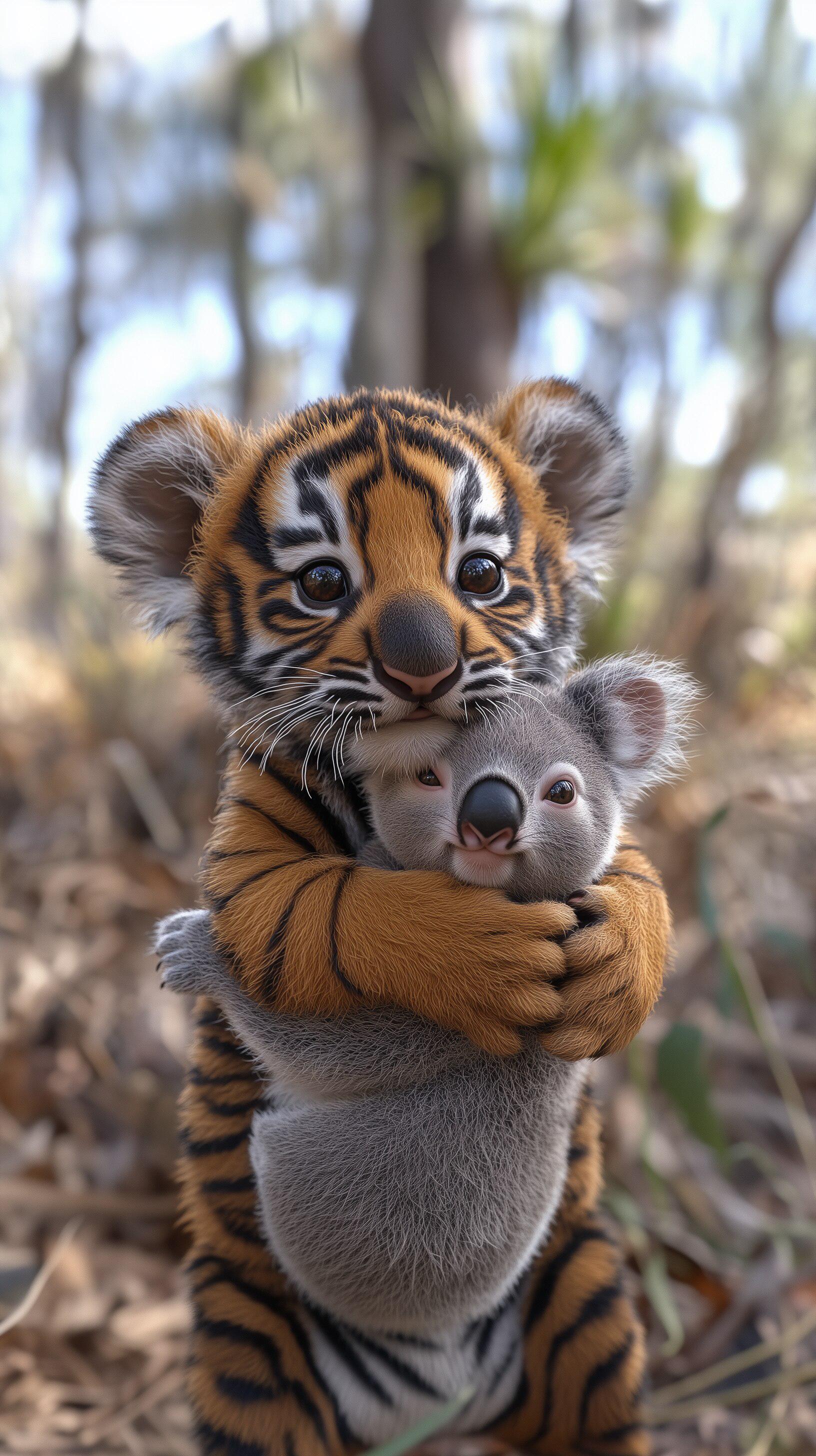 Baby Tigers Hugging