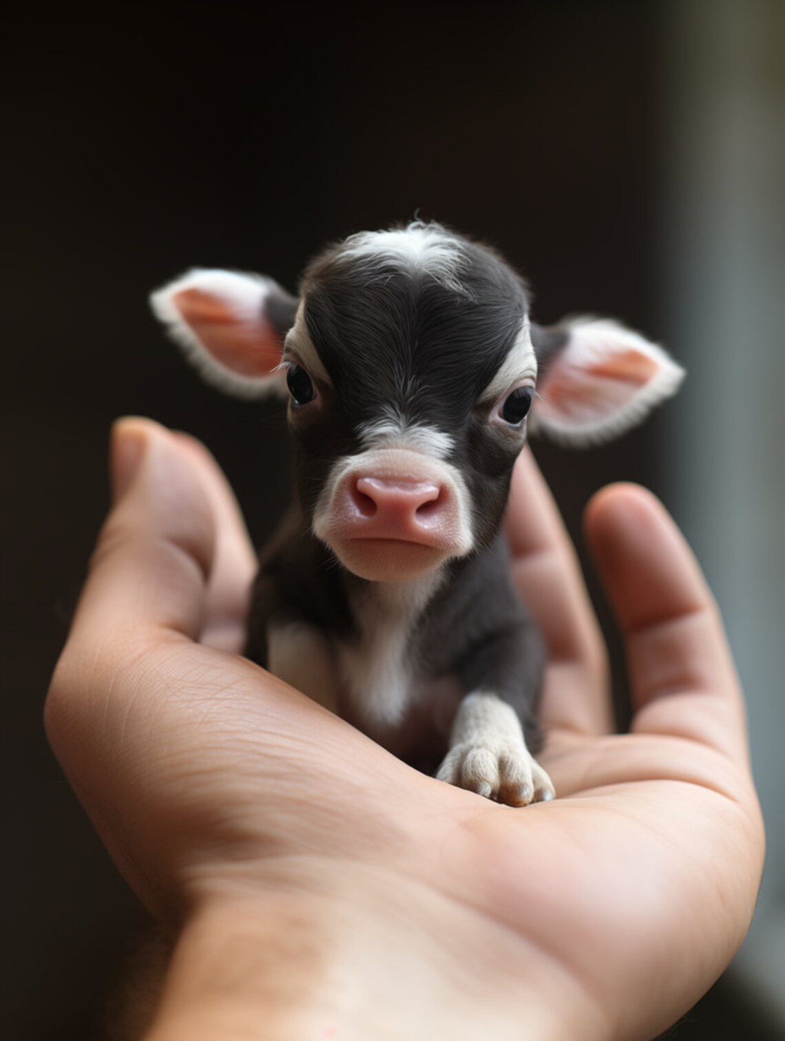Newborn Baby Cow in Palm of Hand Digital Print, Adorable Tiny Calf ...