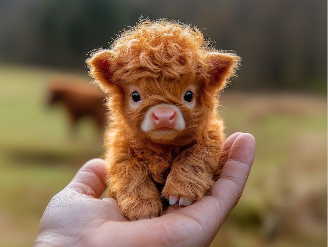 Tiny Baby Highland Cow in the Palm of Your Hand (digital Print) - Etsy