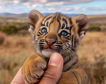 Baby Tiger in Palm of Hand Digital Print, Cute Tiger Cub Nursery Wall ...