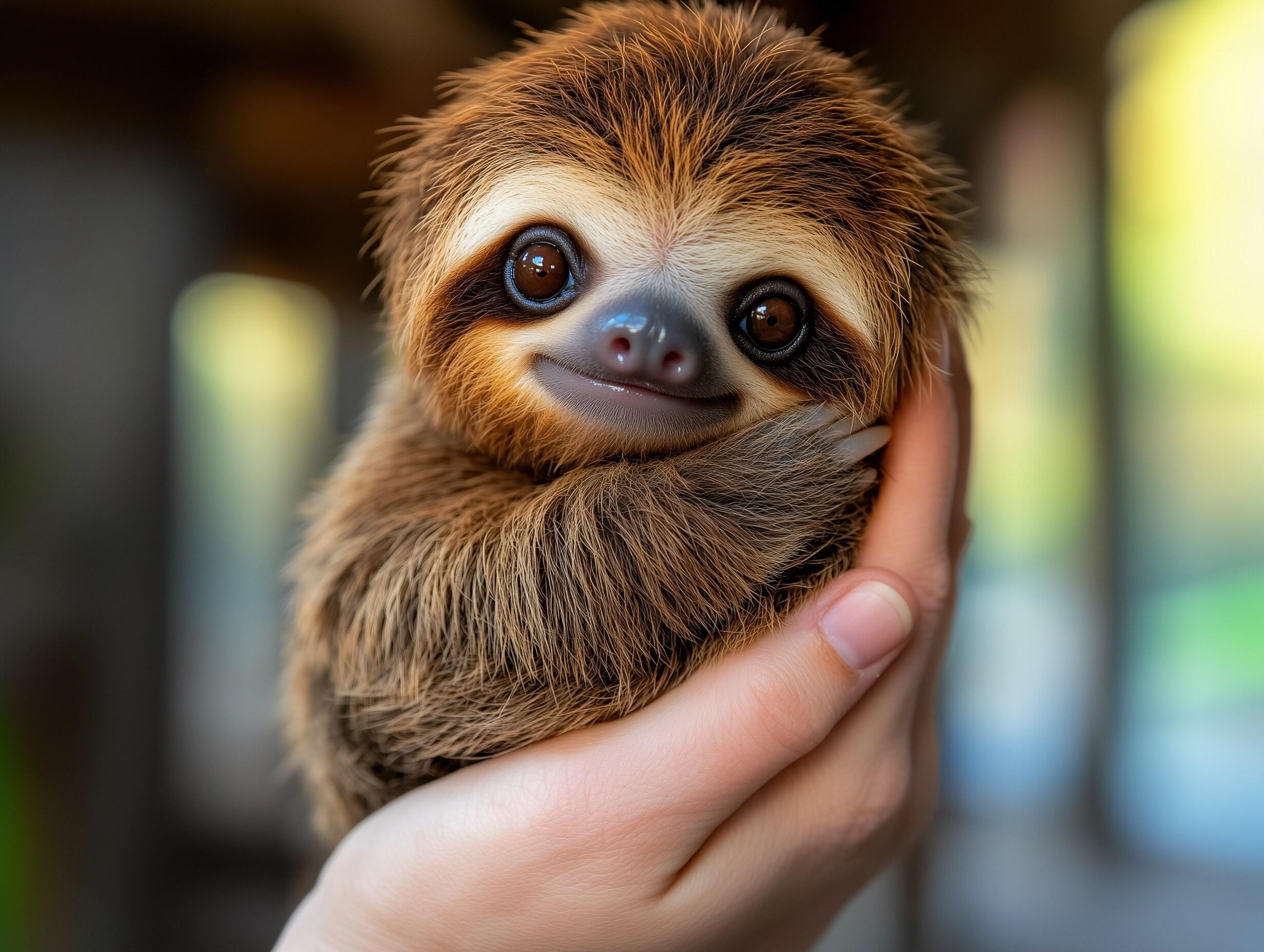 Baby Sloth Cuddling in My Hand Digital Print, Adorable Tiny Sloth ...