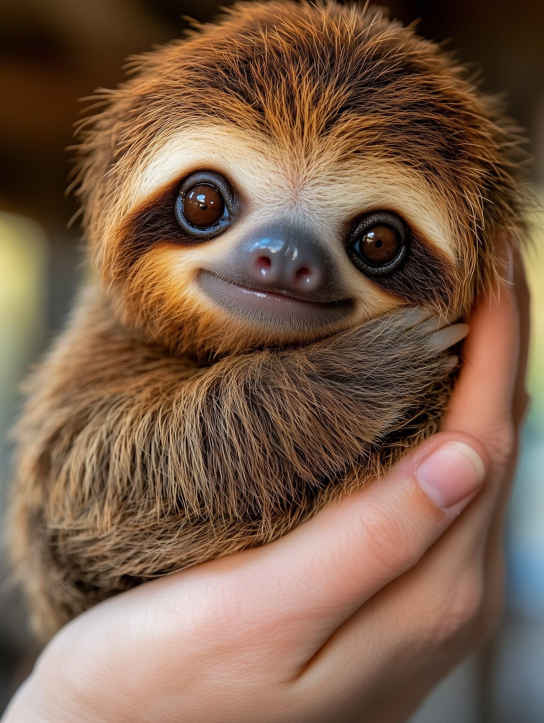 Baby Sloth Cuddling in My Hand Digital Print, Adorable Tiny Sloth ...