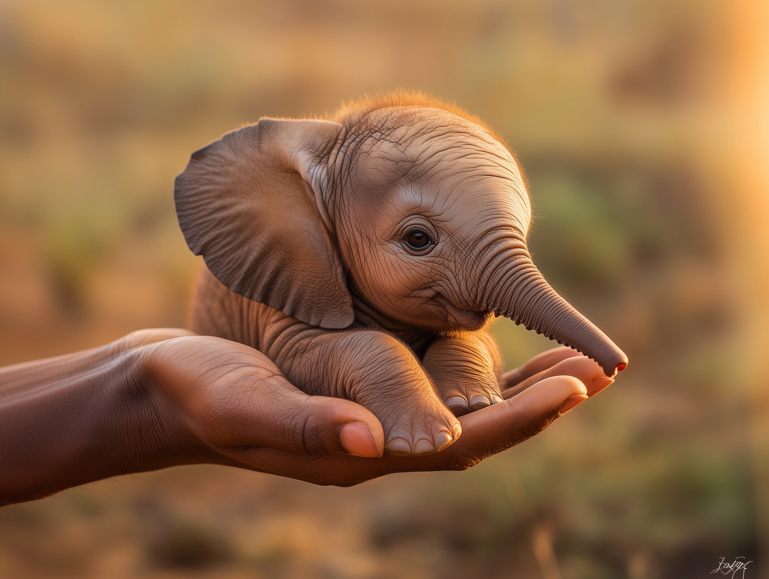 Baby Elephant in Palm of Hand Digital Print, Cute Tiny Elephant Nursery ...