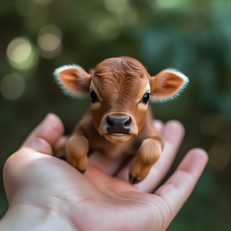 Sweet Baby Cow in Palm of Hand Digital Print, Cute Little Calf Nursery ...