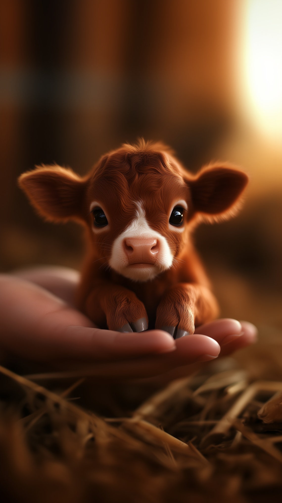 Brown Baby Cow in Palm of Hand Digital Print, Fluffy Tiny Calf Nursery ...