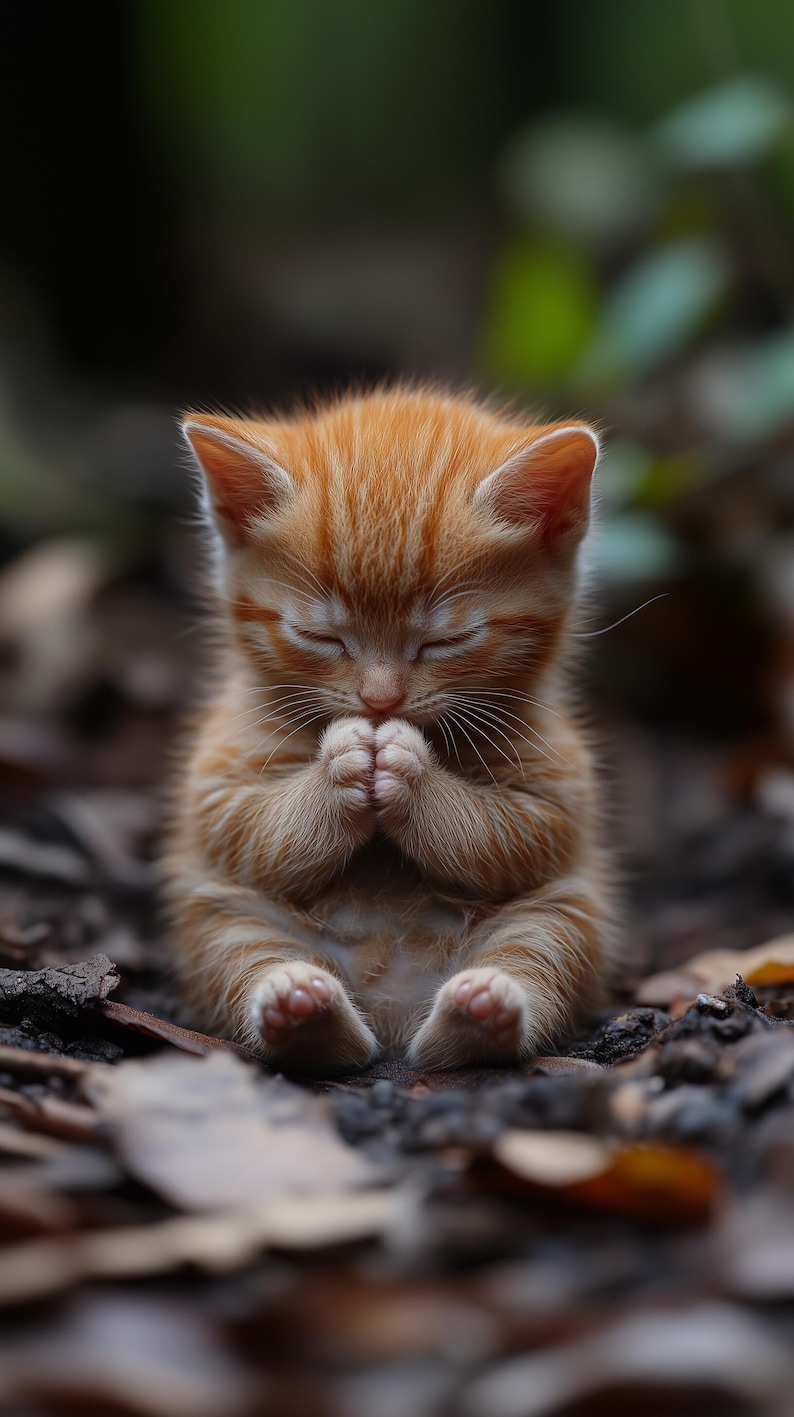 Baby Kitten Praying Digital Print, Cute Tiny Cat Prayer Nursery Wall ...