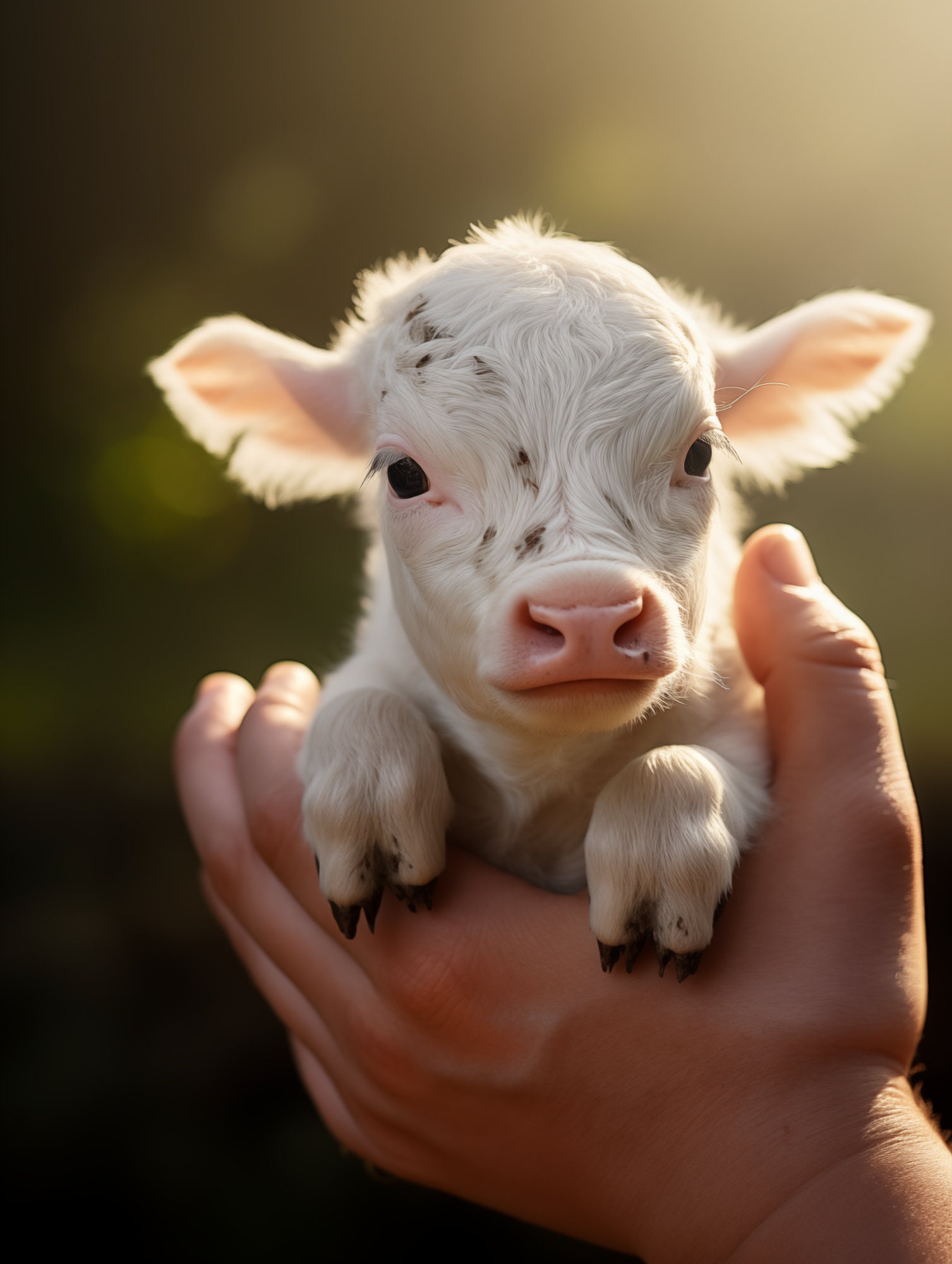White Baby Cow in Palm of Hand Digital Print, Cute Tiny Calf Nursery ...