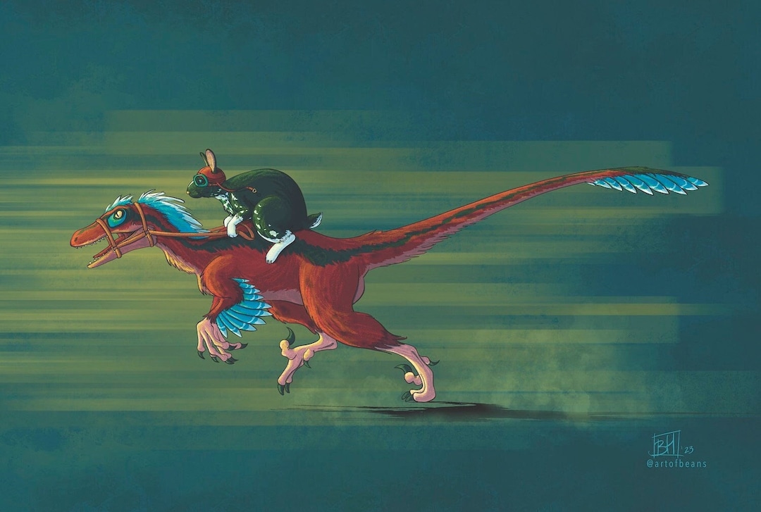 Raptor-riding Bunny | Art Print - Etsy