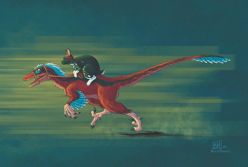 Raptor-riding Bunny Art Print - Etsy
