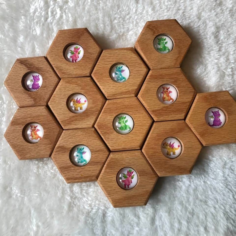 Hexagon Memory Dragon Set / Colour Match / Memory Match / Building / Balance / Imaginative Play ...