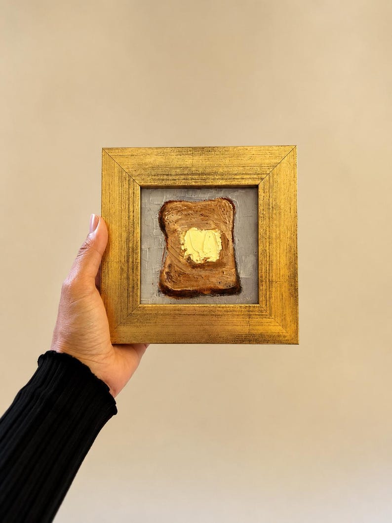 Original Oil Painting: Buttered Toast Still Life Art, Framed Breakfast ...