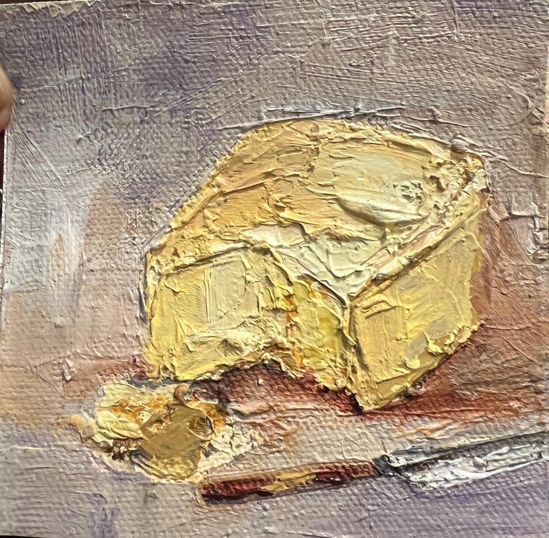 Original Oil Painting: Buttered Toast Still Life Art, Framed Breakfast ...