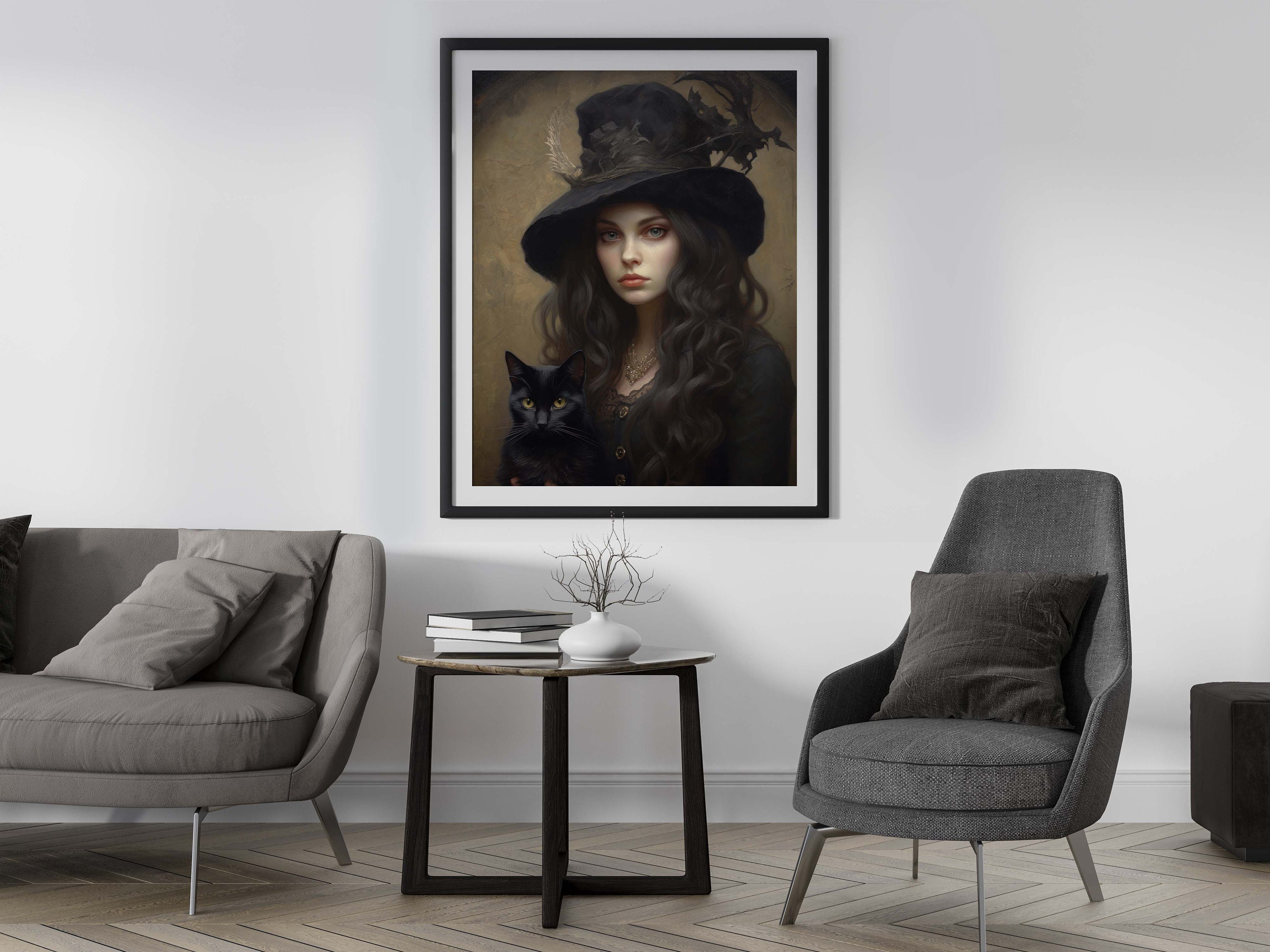 Witch And Cat Halloween Decor Dark Academia Decor Gothic Art Witchy