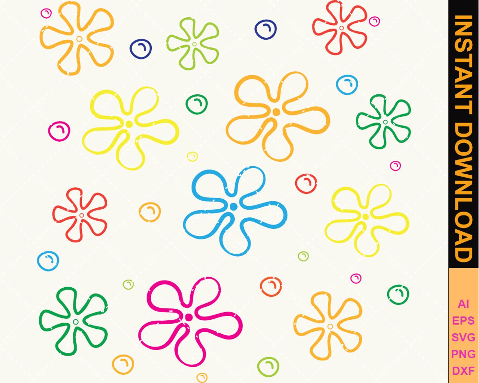 Pastel Retro Flower SVG Bundle | Cute 60s Floral Clipart | Png Svg Eps ...