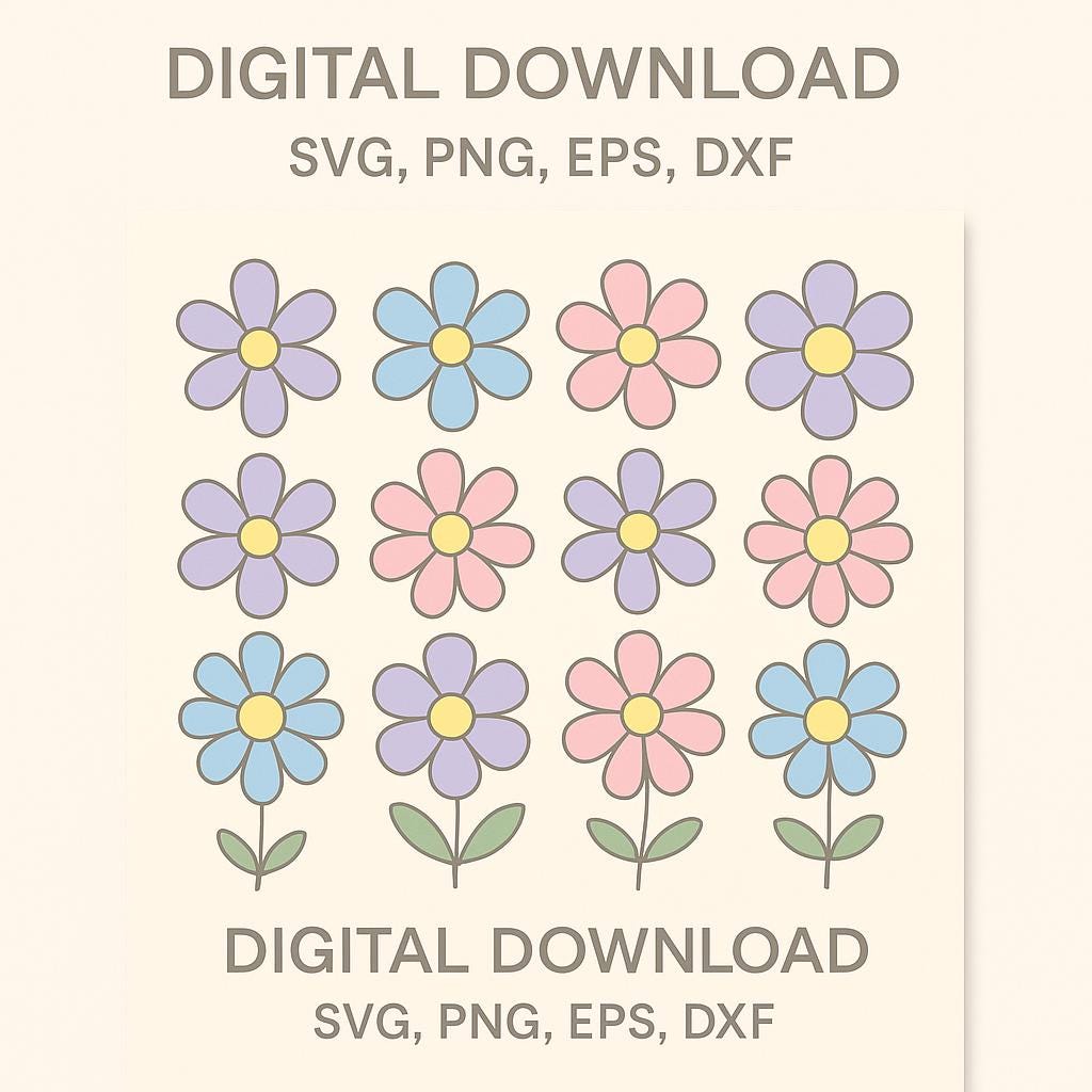 Pastel Retro Flower SVG Bundle | Cute 60s Floral Clipart | Png Svg Eps ...