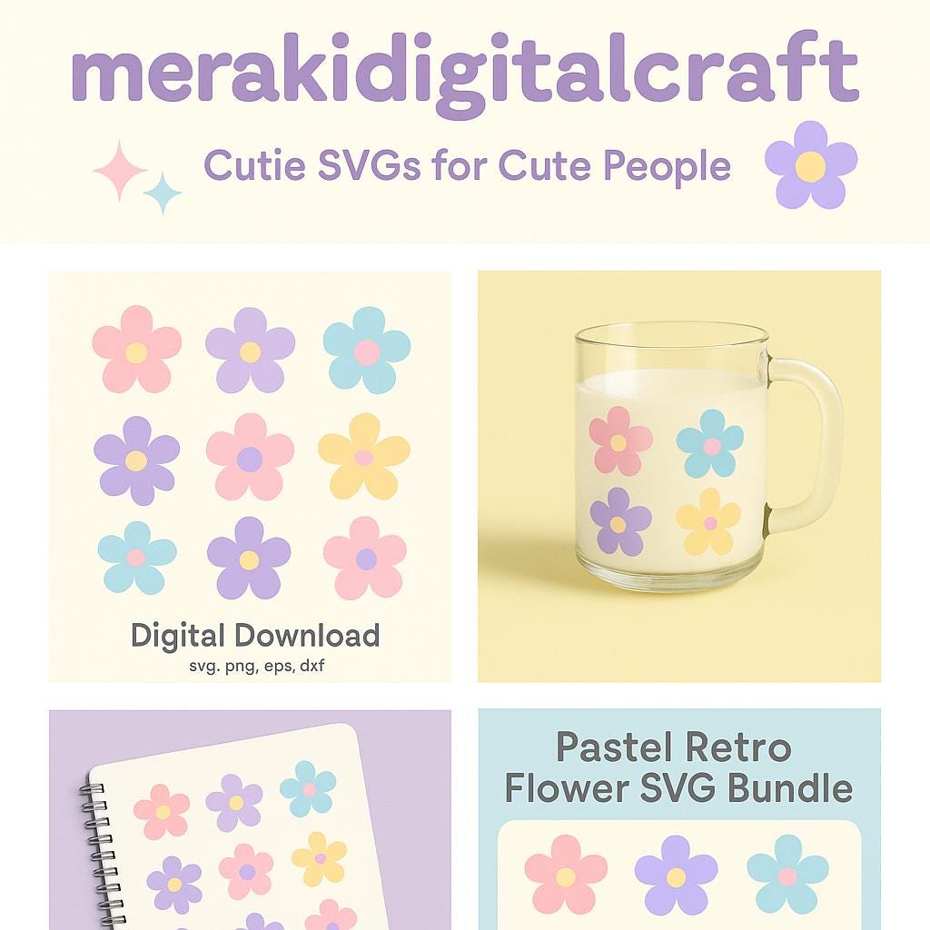 Pastel Retro Flower SVG Bundle | Cute 60s Floral Clipart | Png Svg Eps ...
