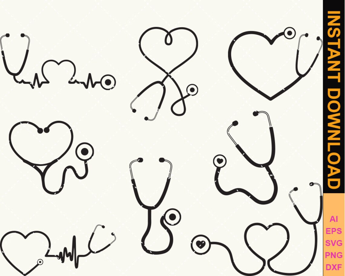 Stethoscope SVG Bundle, Heart Stethoscope Medical ,monogram,ekg, Nurse ...