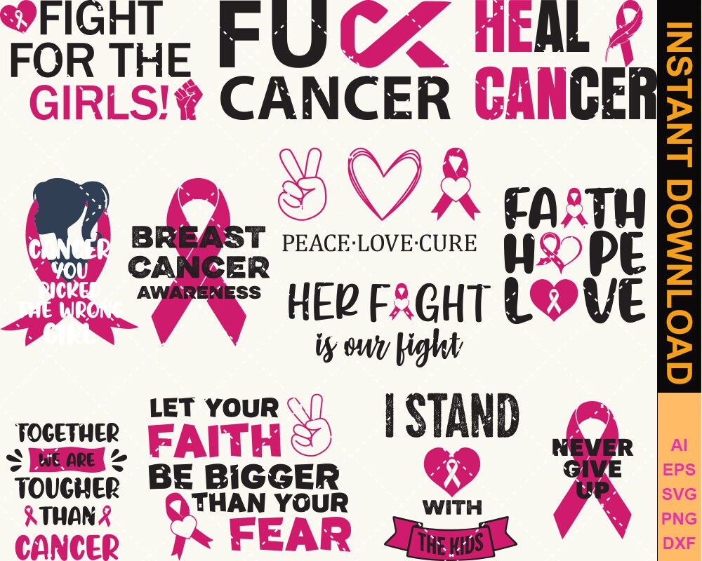 Breast Cancer SVG PNG Bundle, Hope Faith Strength Courage Svg Pink ...